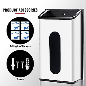 Wall Mount Grocery Plastic Bag Holder and Dispenser for Plastic Bags,LINAN Stainless Steel Bag Saver, Anti-Fingerprints, White