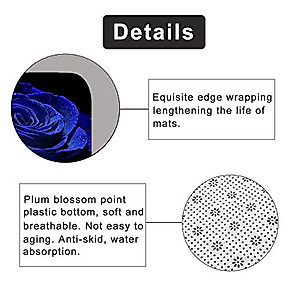 Camille&Andrew 4PCS/Set Dewy Royal Blue Rose Shower Curtain, Elegant Floral Romantic Flower Women Bathroom Decor, Waterproof Fabric Shower Curtain, Non-Slip Bath Rugs Toilet Carpet Bathroom Mat, Blue