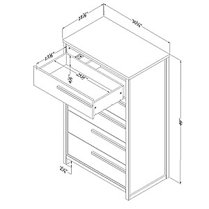 South Shore Tao 5-Drawer Dresser, Grey Oak with Wooden Handles