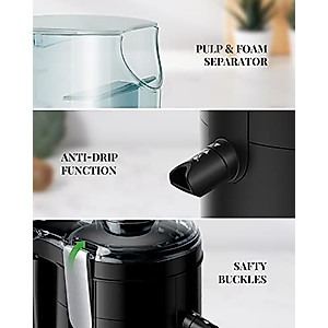 Juicer with Titanium Enhanced Cut Disc, GDOR Dual Speeds Centrifugal Extractor Machines with 2.5" Feed Chute, for Fruits and Veggies, Anti-Drip, Includes Cleaning Brush, BPA-Free, Black