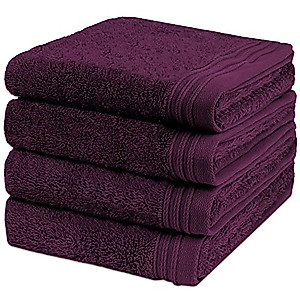 Weidemans Premium Towel Set of 4 Hand Towels 18" x 30" Color: Plum(Reddish Purple) | Pure Cotton |Machine Washable High Absorbency