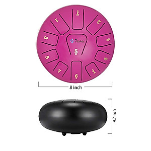 Steel Tongue Drum, 11 Notes-8 Inch Tambourine Percussion Instrument, Drum with Mallets, Mallet Stand, Tonic Stickers, Travel Bag Fingertip Sheet Music, Suitable for Personal Meditation, Yoga, Zen