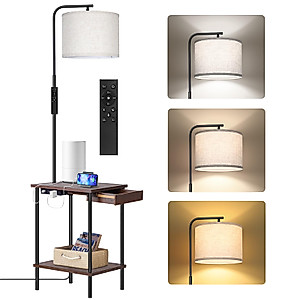 OUTON Floor Lamp with Table, Modern Dimmable Standing Reading Light with Drawer, Shelves, USB & Type C Charging Port, AC Outlet, Side End Table with Lamp Attached for Living Room, Bedroom