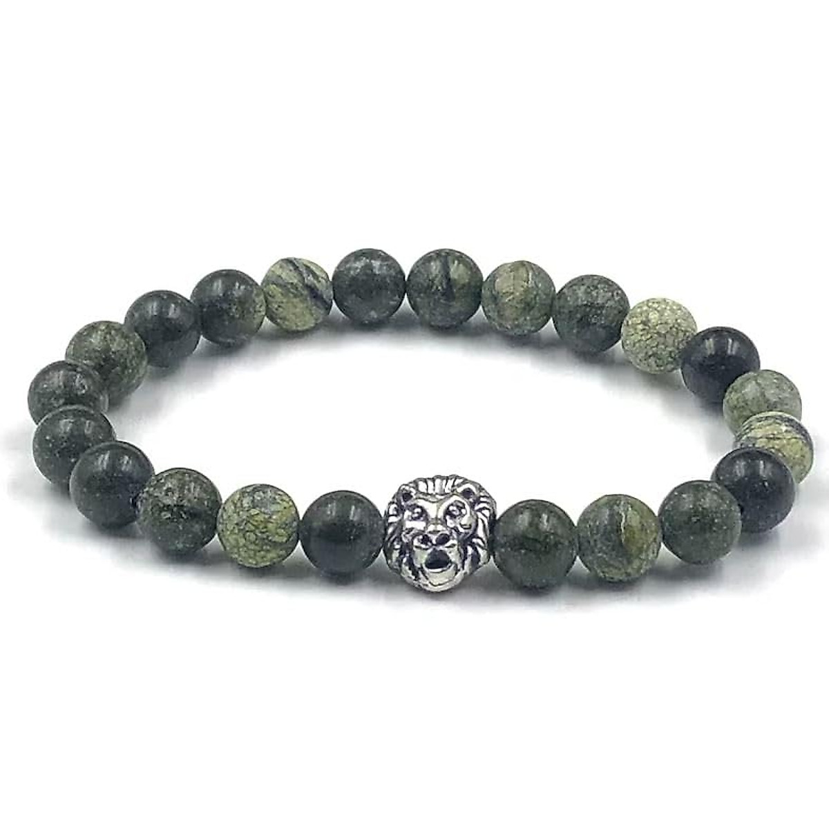 LKBEADS Natural Natural Russian Serpentine 8mm rondelle smooth 7inch Semi-Precious Gemstones Beaded Bracelets for Men Women Healing Crystal Stretch Beaded Bracelet Unisex