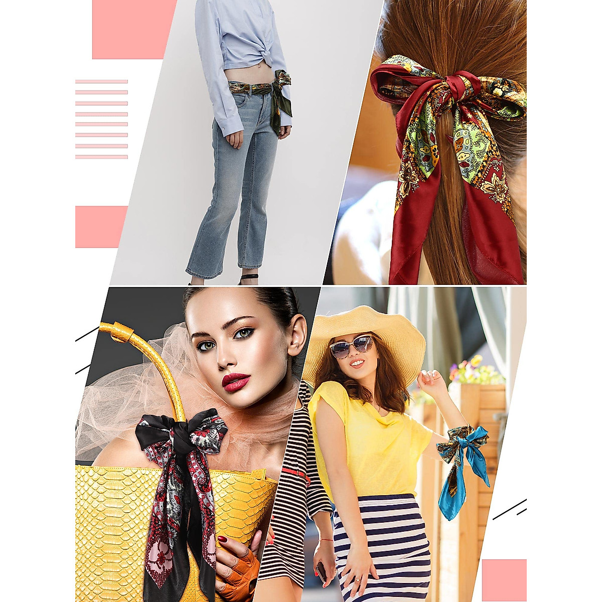 Giegxin 8 Pcs 35 Inch Silk Head Scarves Satin Scarf Square Hair Scarf Lightweight Headband Bandanas for Women Hair Wrapping(Vintage)