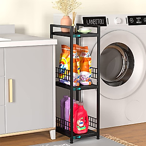 DAOUTIME 3-Tier Metal Shelving Unit, Expandable, Free-Standing, Narrow, Open Floor Shelves, Ideal for Bathroom, Kitchen, Laundry, Storage, Organization