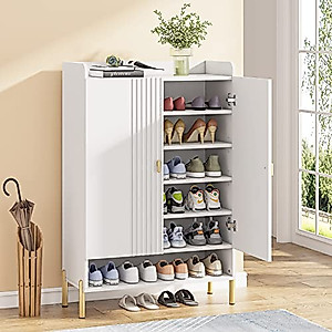 LITTLE TREE Shoe Cabinet for Entryway: 6-Tier Shoe Organizer Cabinet Narrow Slim, Freestanding Wood Shoe Rack with Doors Adjustable Shelves for Hallway, Closet, Living Room