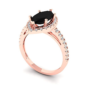 2.38 ct Marquise Cut Solitaire accent Halo Natural Black Onyx Engagement Promise Anniversary Bridal Ring 14k Rose Gold 4.25
