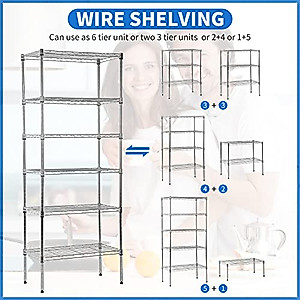 Dlewmsyic Wire Shelving Unit, 6-Tier Metal Shelf Height Adjustable 13" D x 23" W x 59" H 900 Lbs Capacity Separable Rack for Kitchen Pantry Office Storage Shelves, Chrome