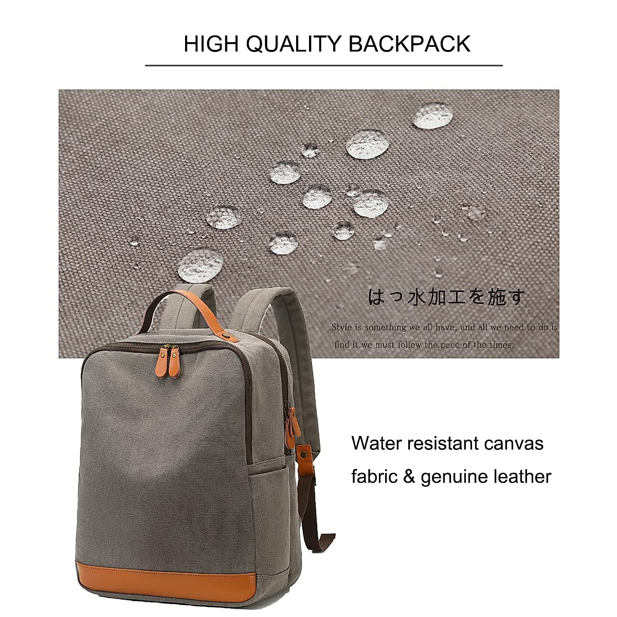Shaelyka Canvas Laptop Backpack for Women & Men, Water-resistant Travel Backpacks Lightweight, Fit for 15.6 inches Laptop, Grey