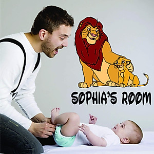 Lion King Movie Cartoon Children Custom Personalized Name Sticker Animated Movie Wall Decals for Kids Bedroom / Boys Wall Decor Vinyl Sticker Art Simba Zazu Family Size 20x20 inch