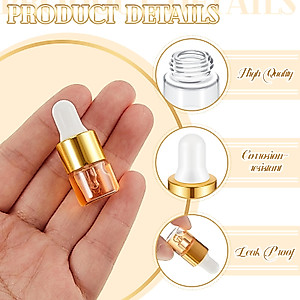 Didaey 100 Pcs Mini Glass Dropper Bottle Bulk Clear Essential Oil Dropper Bottles Small Tincture Bottles with Dropper Sample Containers Perfume Liquid Vials with Cap for Traveling(1 ml,Gold)