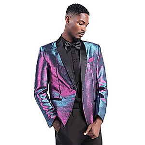 Mens Magic Color Tuxedo Suit Jacket Luxury Slim Fit Dress Blazer Prom Sport Coat,Pink/Gold,Small
