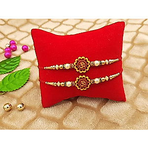 Rakhi Traditional for Brother Sister, Multi Color Beautiful & Fancy Designer Thread Raksha Bandhan Rakhi Gift (Design1 - Flower OM Rakhi Set of 2, Small)