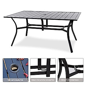 MEOOEM 7 Piece Outdoor Patio Dining Set, 6 High Back Outdoor Swivel Rocker Chairs with Metal Rectangular Table with 1.57" Umbrella Hole