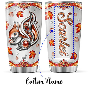 CUBICER Personalized Coffee Tumbler Squirrel Jewelry Style Custom Name Birthday Gifts For Women Girls Mom Teens Kids Insulated Cup Travel Mug With Lid Cute Stainless Steel Cups