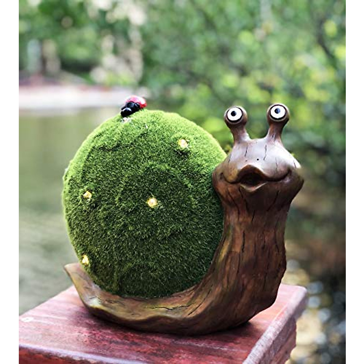 TIBLEN Solar Powered Snail with Fiber Grass and Ladybug Outdoor LED Garden Light Decor, 10.5 x 8.5 Inch