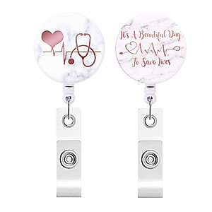 Badge Reel, Retractable ID Card Badge Holder with Alligator Clip, Name Nurse Decorative Badge Reel Clip on Card Holders (2 Pack / Red Heart)