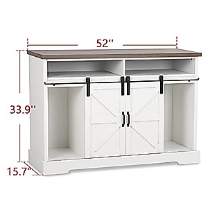 MFSTUDIO Farmhouse Coffee Bar Cabinet, 52" Sideboard Buffet Storage Cabinet TV Stand with Sliding Barn Door for Kitchen Dining Room Living Room, Ivory