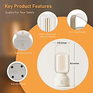 ArtiN-X Retro Cordless Lantern Table Lamp, 40 Hours Long Lasting Dimming Night Light, Small Rechargeable Battery Operated Light for Cruise Nightstand Travel Camping Nightstand, Decoration, Gift- White