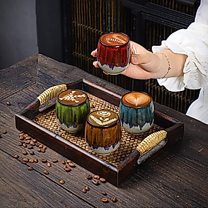 FLJZCZM Ceramic Kiln-Change Espresso Cups Small Espresso Coffee Cups Set of 2 Spirits Cups Tasting Cups Ceramic Mate Cup 3Oz (Red)