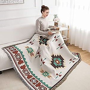 Haowenuan Native American Decor Native Throw Blanket,Aztec Blanket Aztec Throw Blanket,Western Decor Western Blanket Throw, Boho Throw Blanket Bohemian,Beige Turqoise Wall Tapestry,50 * 70