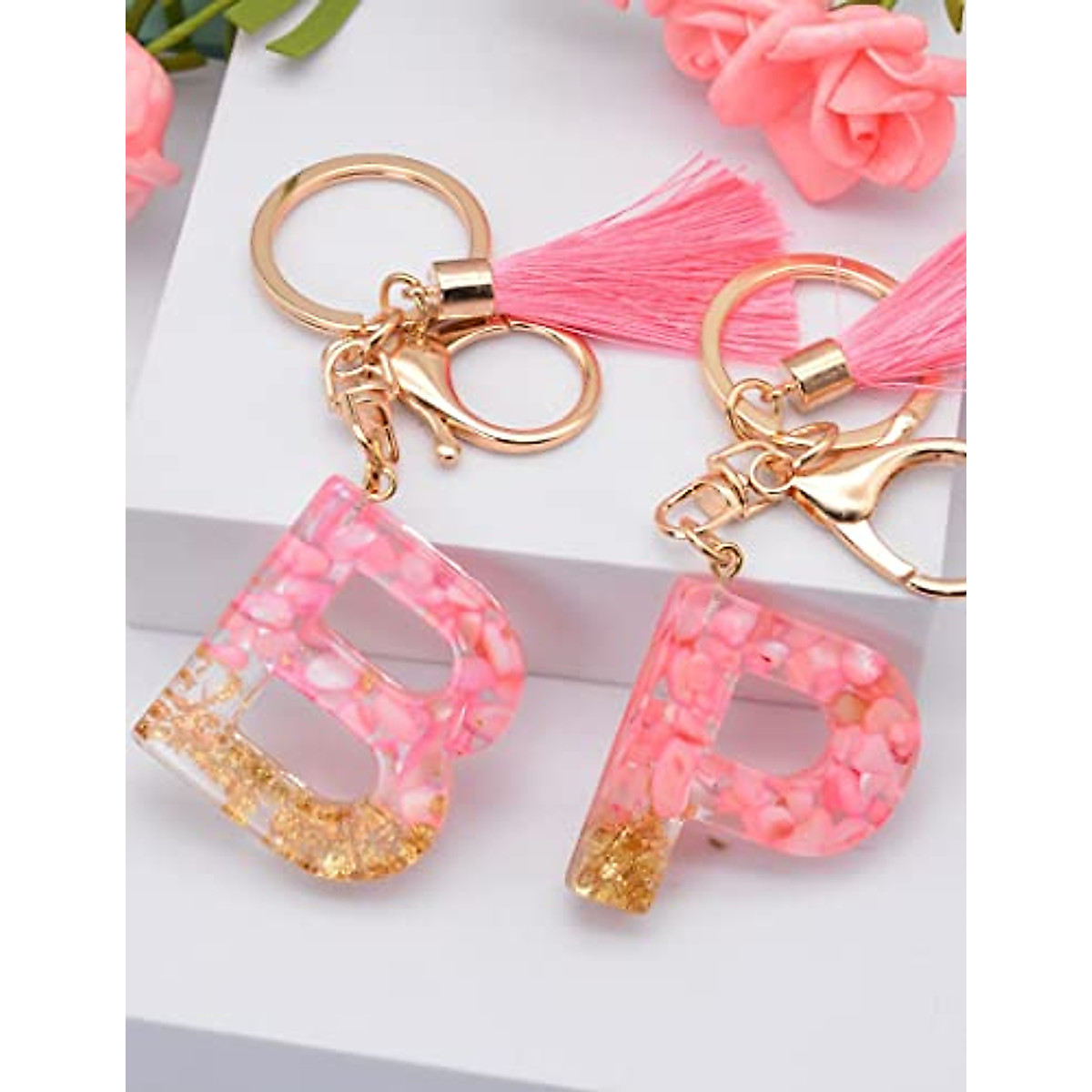 MBOAH Pink Initial Letter Keychain for Women、Kids、Teens、Girls、Sisters、Couples，Cute Key Chain Accessories for Car Keys、Wallet、Backpack，Personalized Funny Gift for Girlfriend、Boyfriend、Family(Letter：H)