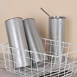 Wzaytia Glitter Sublimation Tumblers 20 Oz Skinny Straight, 8 Pack Sublimation Glitter Skinny Tumbler Blanks, Insulated Stainless Steel Tumbler, Silver