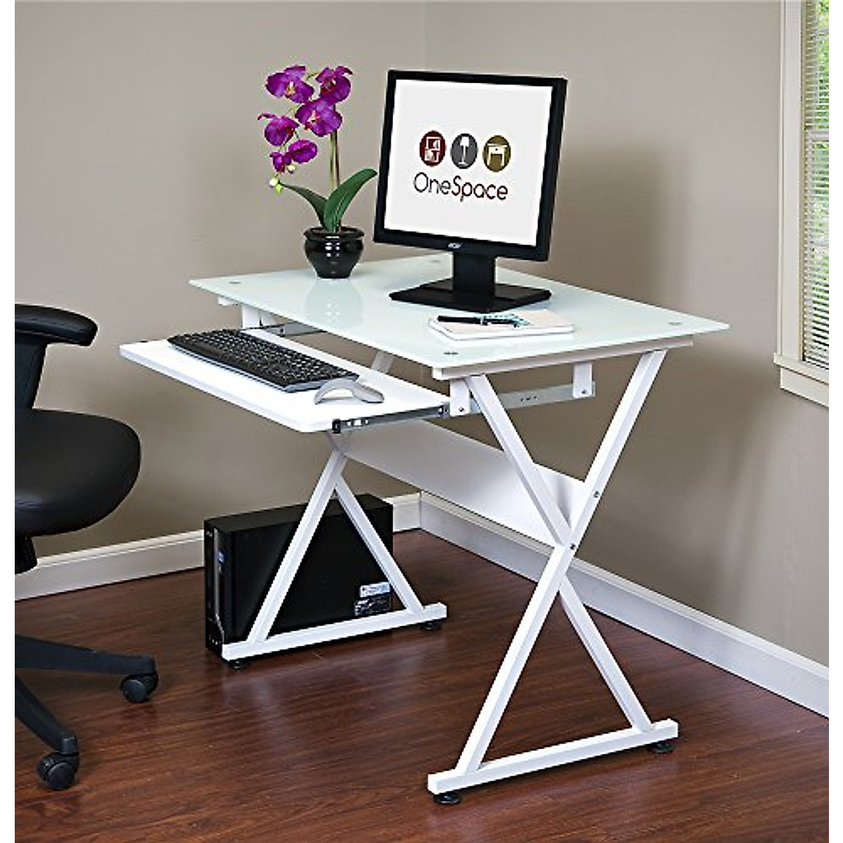 OneSpace Ultramodern Glass Computer Desk, White