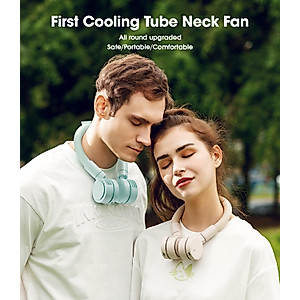 LEMOISTAR Portable Neck Fan, Hands Free Bladeless Fan, 360° Cooling Personal Fan, Battery USB Rechargeable 3 Speed Adjustable Wearable Fan for Outdoor Indoor Office Travel Sports Women(Blue)