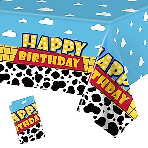 1 Pack Cartoon Story Birthday Party Supplies Cow Pattern Printed Table Cover Blue Sky and White Cloud Tablecloths Cow Birthday Party Decoration for Boy Girl Kid Birthday Party Decor 54 x 108 inch