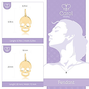 Carol Jewelry 14k Solid Yellow Gold Skull Shaped Pendant for Necklace for Men, Boys, Women, and Girls
