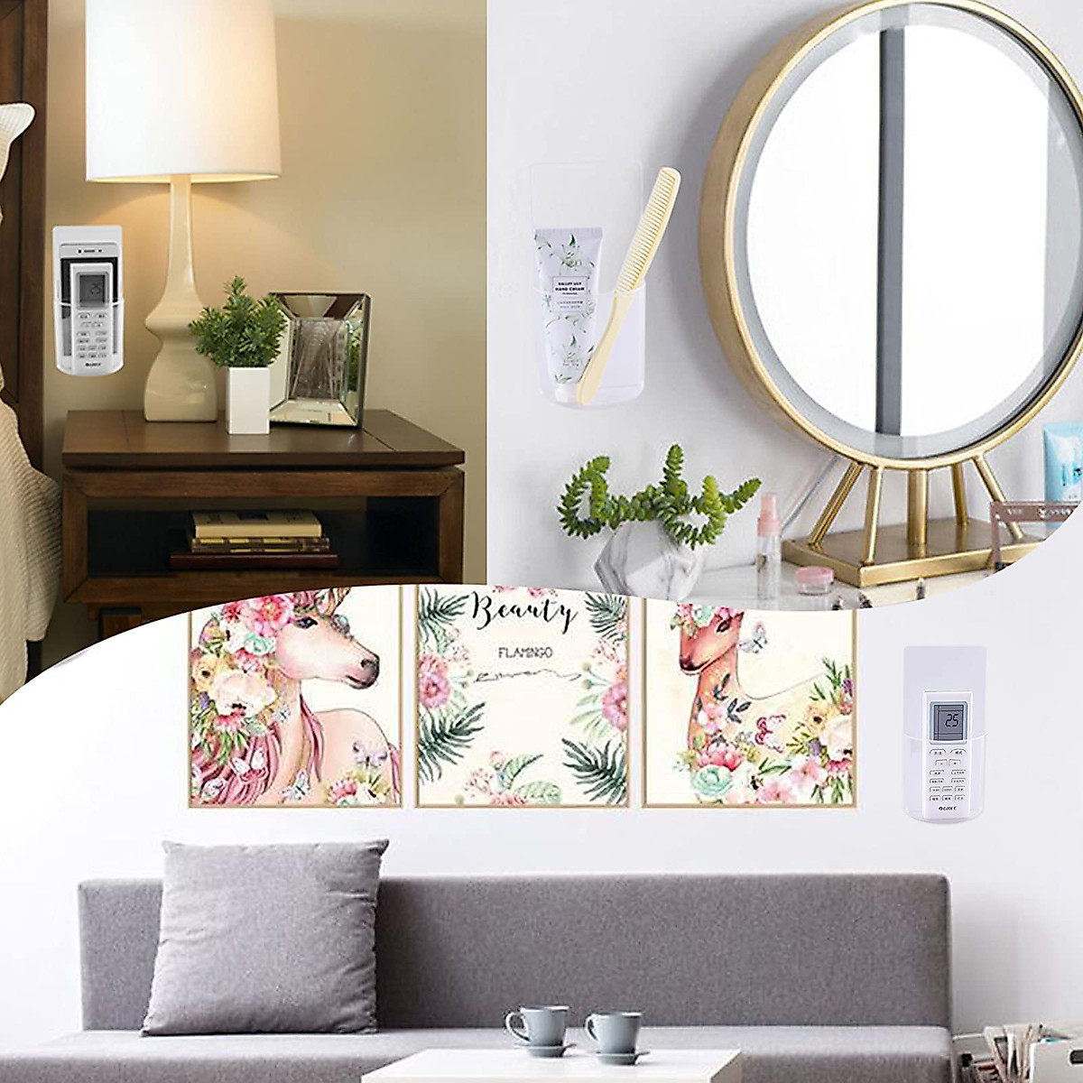 ZC GEL Remote Control Holder Wall Mount Damage-Free 2 pack, Clear Adhesive Remote Holder For Bed Sturdy Storage Box To Hold Remotes Eyeglasses Pen Key For RV,Bedroom,office