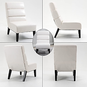 ZJhome Armless Accent Chairs Set of 2, Textured Leather Comfy Upholstered Corner Side Slipper Chairs for Bedroom, Living Room Chairs with Wooden Legs(White)