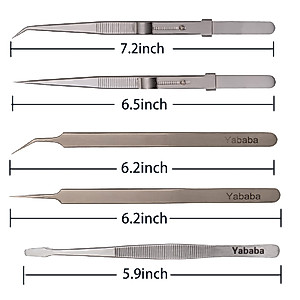 Tweezers, 5 Pcs Precision Tweezers Set, Anti-Static Stainless Steel Long Tweezers Kit for Electronics, Laboratory Work, Jewelry-Making, Craft, Soldering, Hobby, Watches, Car Machines Repair Etc