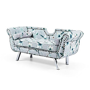 Homtique 61" Mid Century Modern Velvet Loveseat Sofa, Upholstered Loveseat Settee Accent Sofa for Bedroom, Living Room, Roll Arms Sofa with 2 Bolster Pillows, Small Couches for Small Spaces, Flower