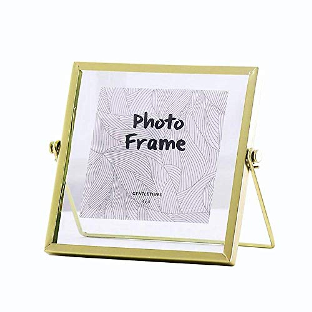 Leoyoubei Gold Floating Glass Frame,Hand-Made,Vintage Style and Real Glass Photo Frame Collection Metal Geometric Picture Frame,Double Glass,Metal Floating Desk Frame 4x4,Can Also Put 5X5 Photo