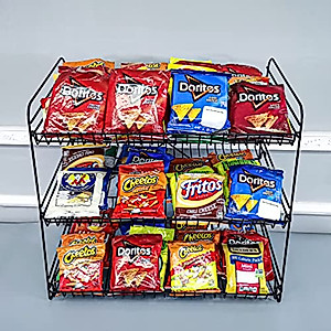 FixtureDisplays® 24" Wide X 14.9" Deep X 23.2" Tall 3-Open-Shelf Wire Rack for Countertop Chips Snack Book Display Organizer Concession Theatre Kitchen Pantry Stand Black 19396-2D