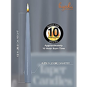Hyoola Tall Taper Candles - 12 Inch Grey Blue Unscented Dripless Taper Candles - 10 Hour Burn Time - 12 Pack