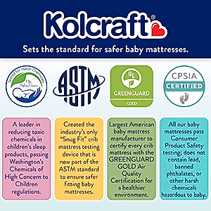 Kolcraft BabyPedic Bubbie Waterproof Crib Mattress plus Toddler Bed Fit, Extra Firm Coils, Airy Comfort, Non Toxic, GREENGUARD Gold Certified, Safety & Quality Tested, Made in USA, 52"X28" - Pink