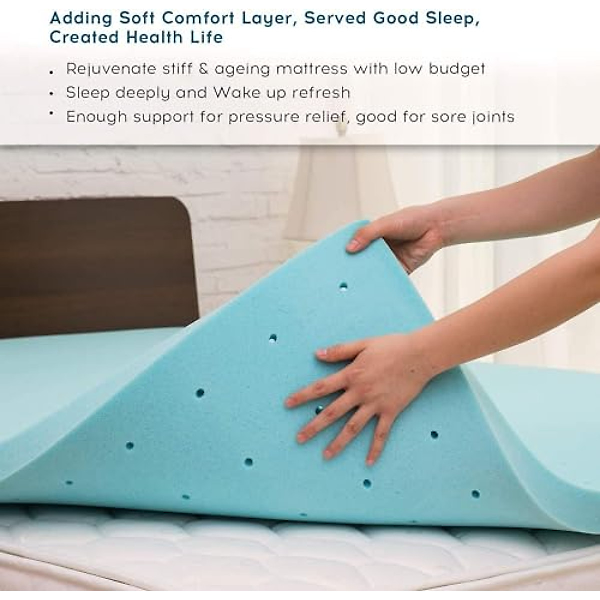 Nelaukoko 2 Inch Memory Foam Mattress Topper Queen Mattress Pad, Ventilated Gel Bed Foam Topper Queen Size