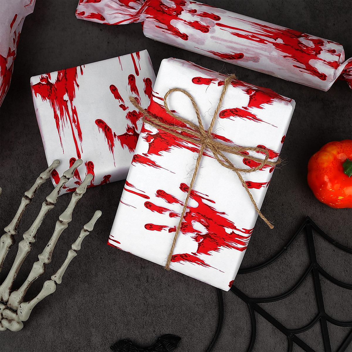 100 Sheets 20 * 14 Inches Horror Bloodstain Pattern Tissue Paper for Gift Bags, Halloween Tissue Paper for Gift Wrapping for Halloween Party DIY Craft