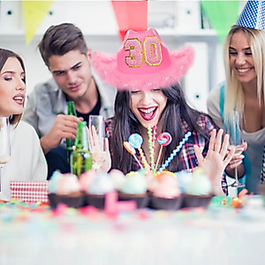 JUSTOTRY 30th Birthday Magenta Cowboy Hat - 30TH Birthday Outfit Gifts for Women Cowgirl Hats with Wide Brime for 30th Birthday Decorations