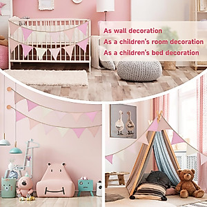 GCQQ Pennant Banner Flags, 9Ft Pink Nursery Garland, 12Pcs Boho Nursery Banner Decoration, Double-side Baby Nursery Garland Decor for Girl Toddler Room, Nursery Wall, Bed, Baby Shower, Birthday Party