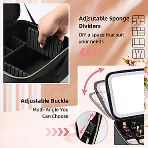 ZhenGuiRu Makeup Bag with LED Mirror, Portable Makeup Artist Organizer Case with Lighted Mirror, Travel Makeup Bag for Cosmetic Brush Holder Storage, White Makeup Bag Gift for Women