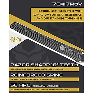 KESSAKU Serrated Bread Knife - 8 inch - Samurai Series - Razor Sharp Kitchen Knife - Forged 7Cr17MoV High Carbon Stainless Steel - Wood Handle with Blade Guard