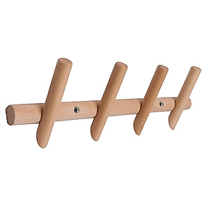 Fujinzhu Wood Wall Hooks Mounted Coat Towel Rack, 4 Pegs Towel Racks for Entryway Bedroom Closet Kitchen, Natural Wall Wood Hooks for Hanging Clothes Hats Bags Towels Robes