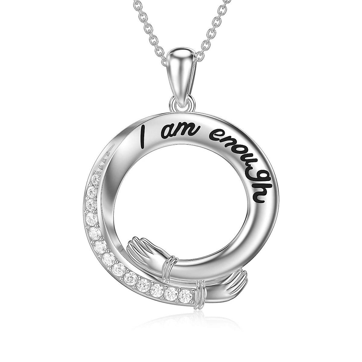 SIMONLY I Am Enough Necklace Sterling Silver Hug Inspirational Necklaces for Her Recovery Motivation Jewelry for Her
