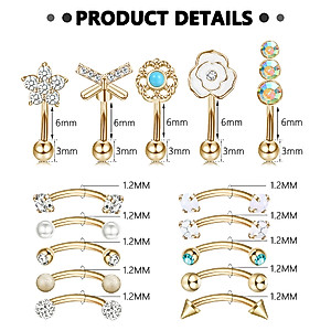 Drperfect Rook Daith Piercing Jewelry 16G Surgical Steel 6mm 8mm Curved Barbell Eyebrow Rings Helix Tragus Snug Lip Belly Button Piercing Daith Rook Earrings for Women Men