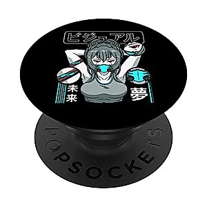 Aesthetic Vaporwave Waifu Anime Mask Girl PopSockets Swappable PopGrip